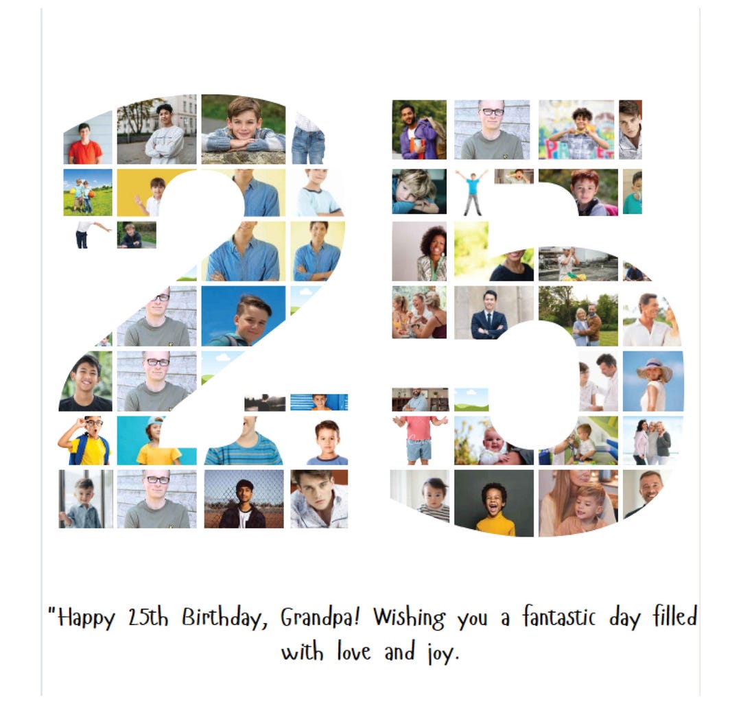 25th Birthday Photo Collage, Birthday Number 25 Printable, 25th ...
