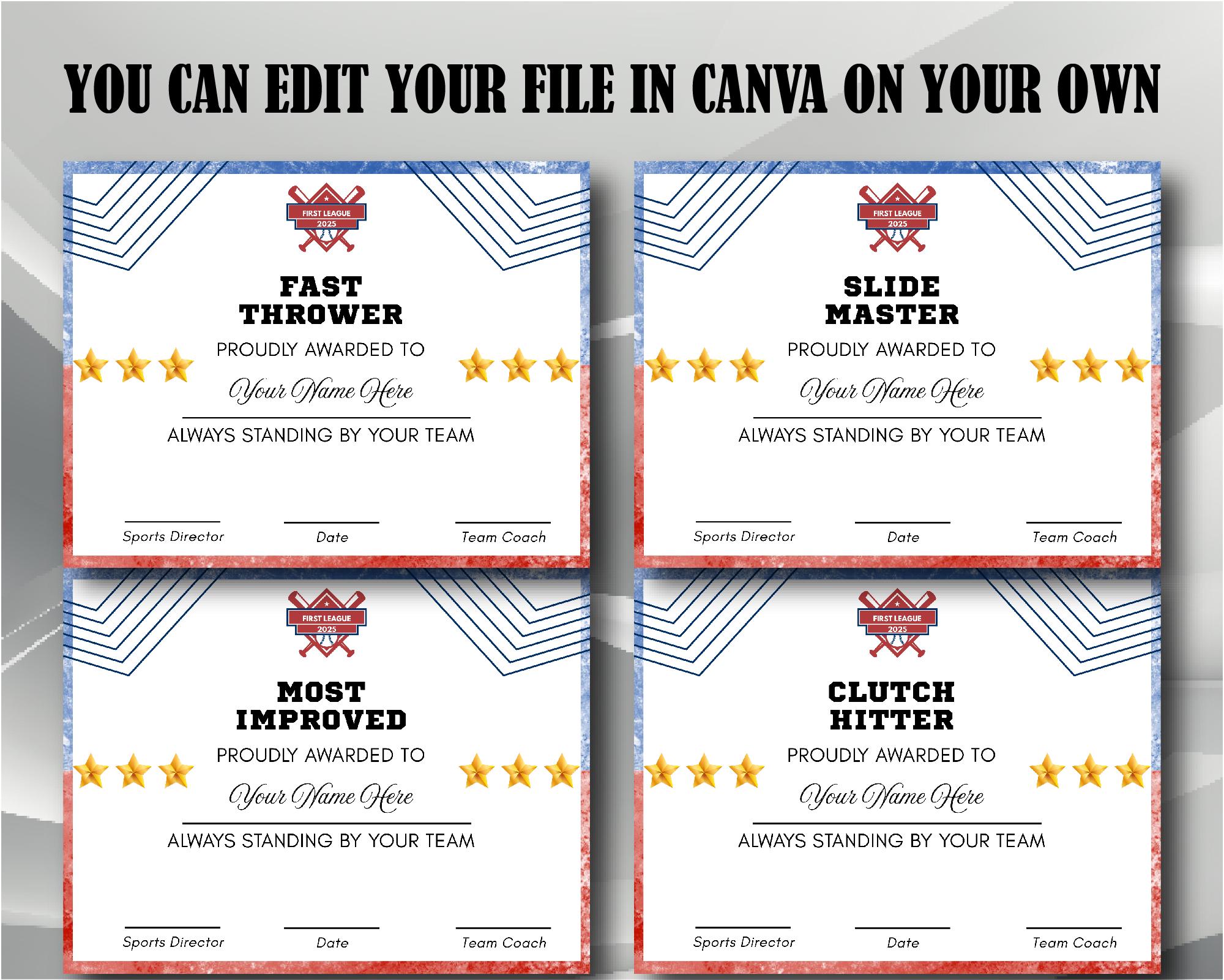 100 Editable Baseball Award Certificates, Baseball Team Awards ...