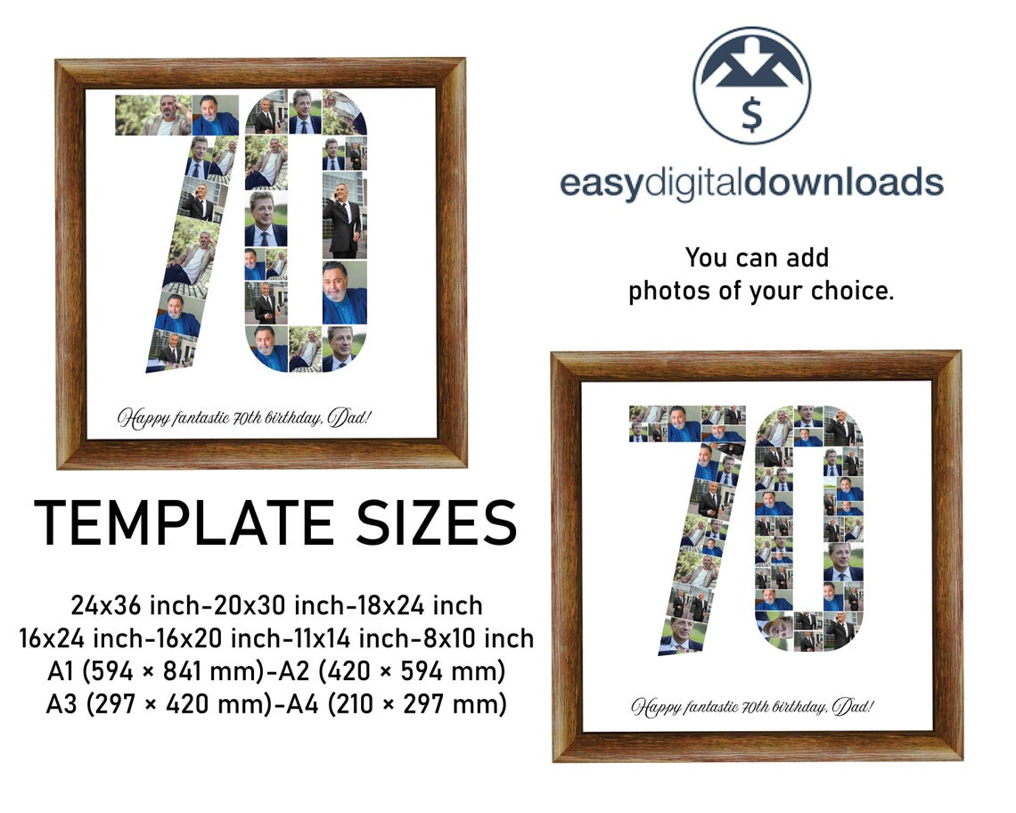 70th Birthday Photo Collage Template, 70th Birthday Photo Milestone ...