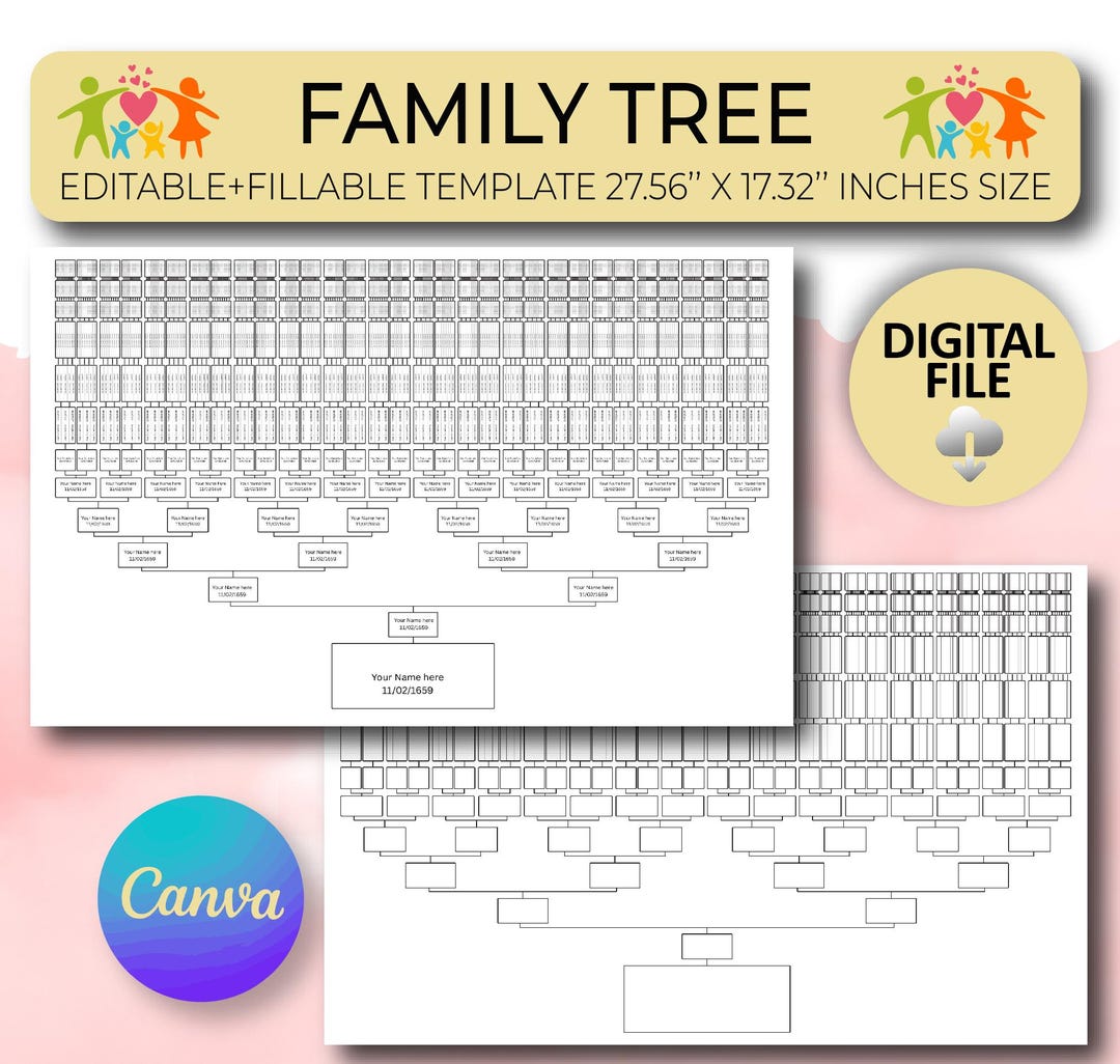 Family Tree Template for 11 Generations, Genealogy Family Tree, Family ...