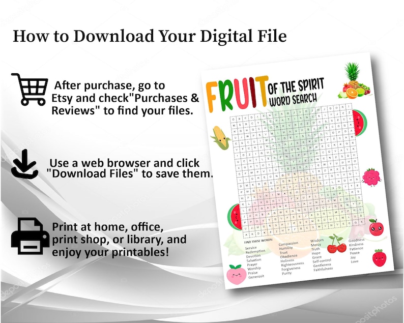 Fruits of the Spirit Word Search, Bible Activity for Kid, Religious ...