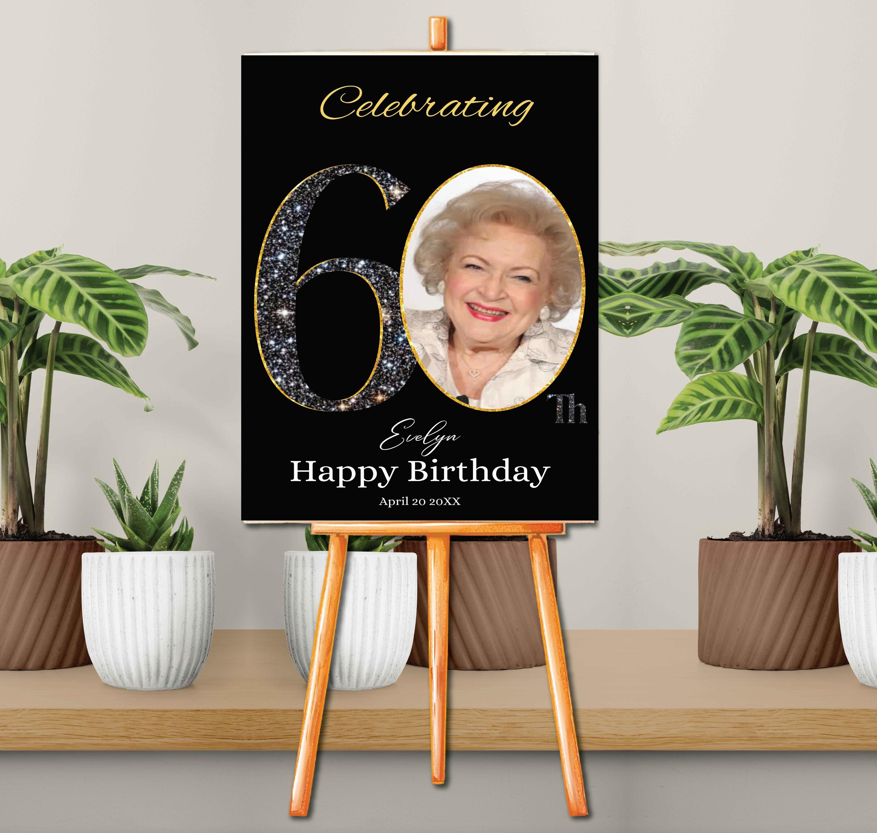 60th Welcome Sign, Look Who's 60 Welcome Sign, Birthday Black and Gold ...
