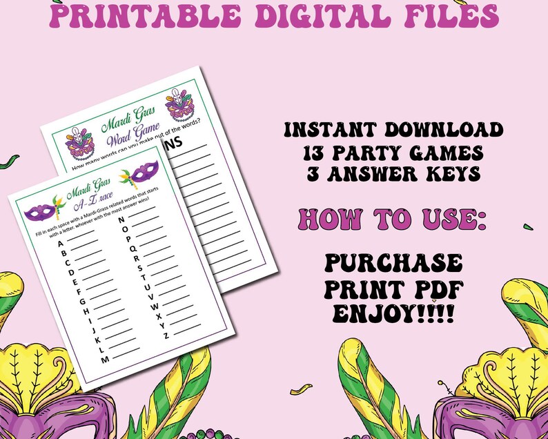 Mardi Gras Games Bundle, Carnival Games Bundle, Mardi Gras Party Games ...