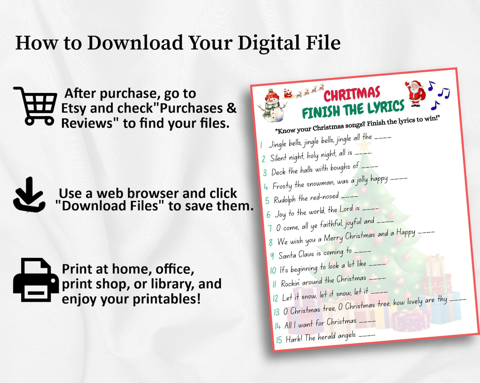 Christmas Finish the Lyrics, Christmas Carol Game, Christmas Lyrics ...
