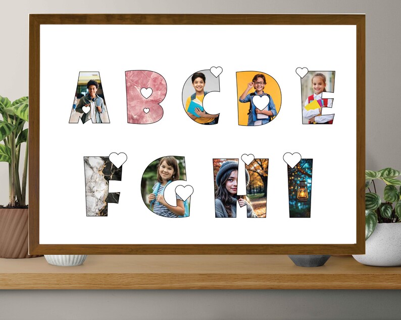 Fillable Heart Alphabet, DIY Canva Frames, Easy Drag and Drop Photo ...