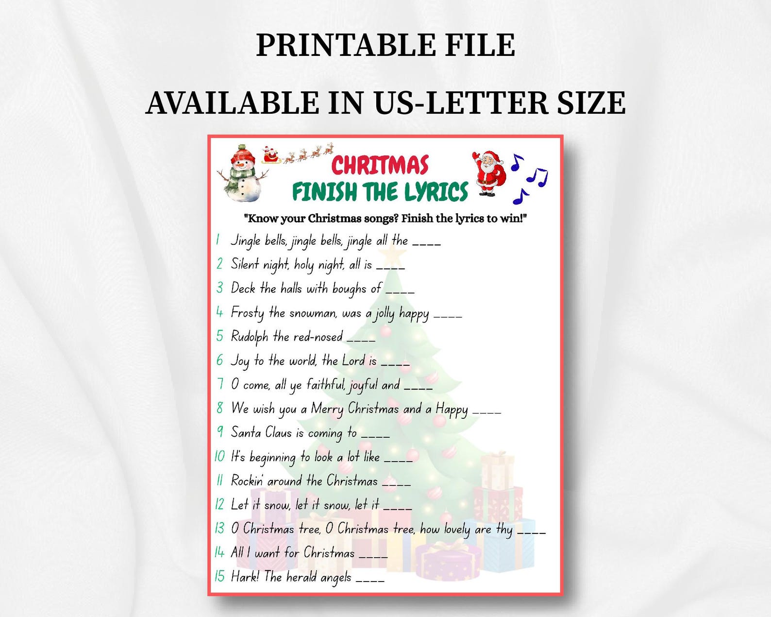 Christmas Finish the Lyrics, Christmas Carol Game, Christmas Lyrics ...