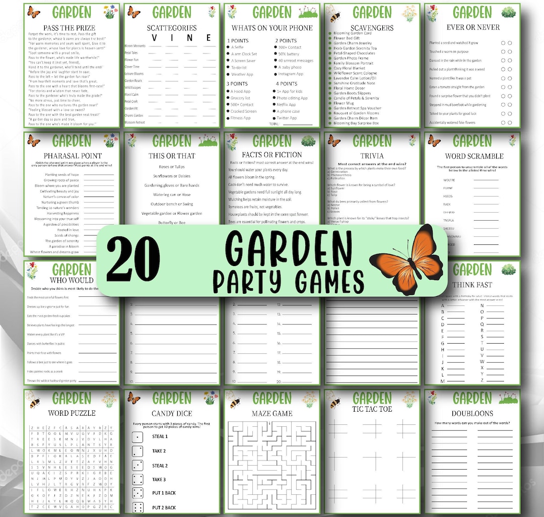 Garden Party Games Bundle, Garden Tea Party Games, Floral Party Game ...