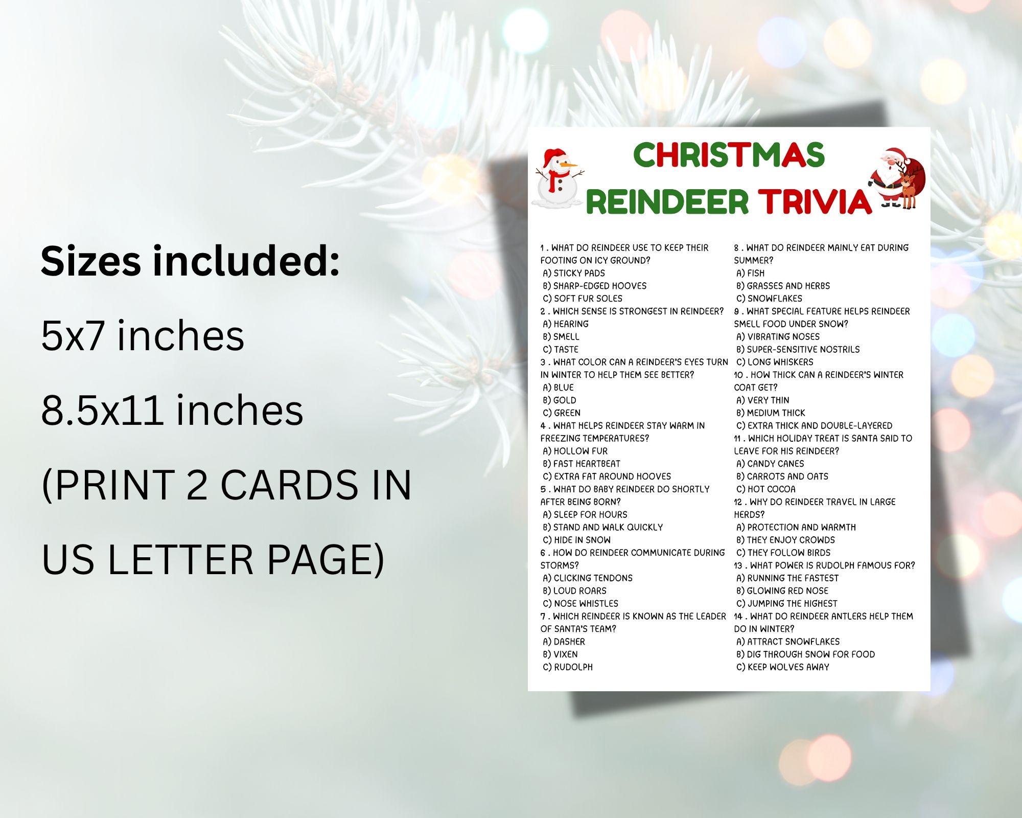 Reindeer Trivia Game, Printable Reindeer Quiz, Christmas Party Game ...