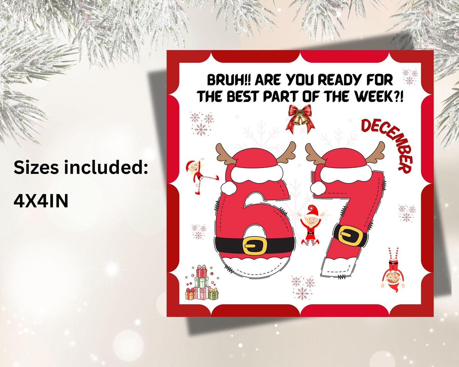 Elf 6 7 Prop Sign, Six Seven Elf Idea, 6-7 Christmas Prop, 6-7 December ...