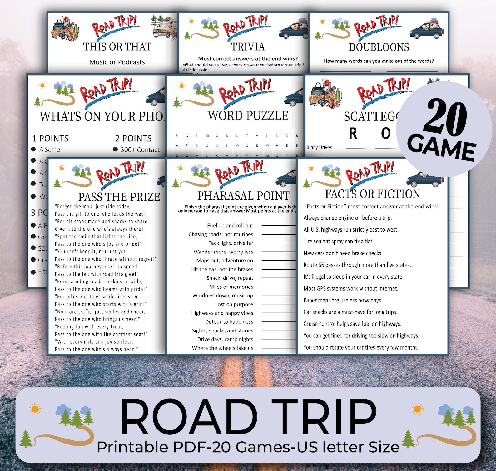 20 Road Trip Party Games, Road Trip Games Bundle, Family Road Trip ...