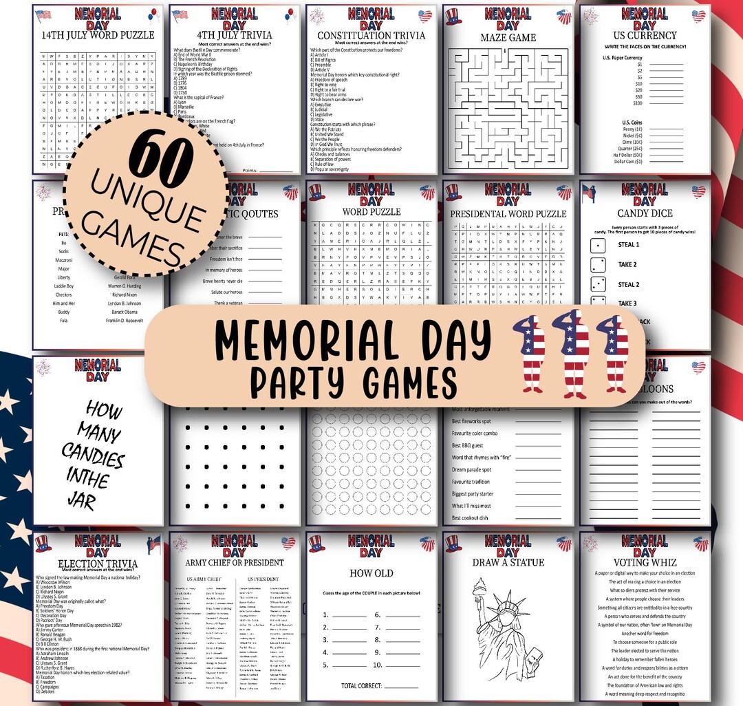 60 Memorial Day Game Bundle, Mega Memorial Day Trivia, Spring History ...