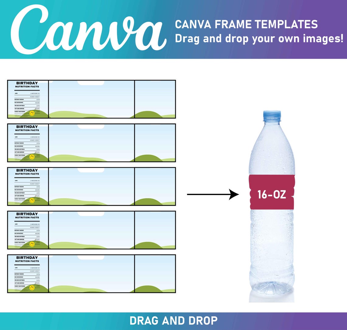 16 Oz Water Bottle Template, DIY Label Template, Canva Editable Design ...