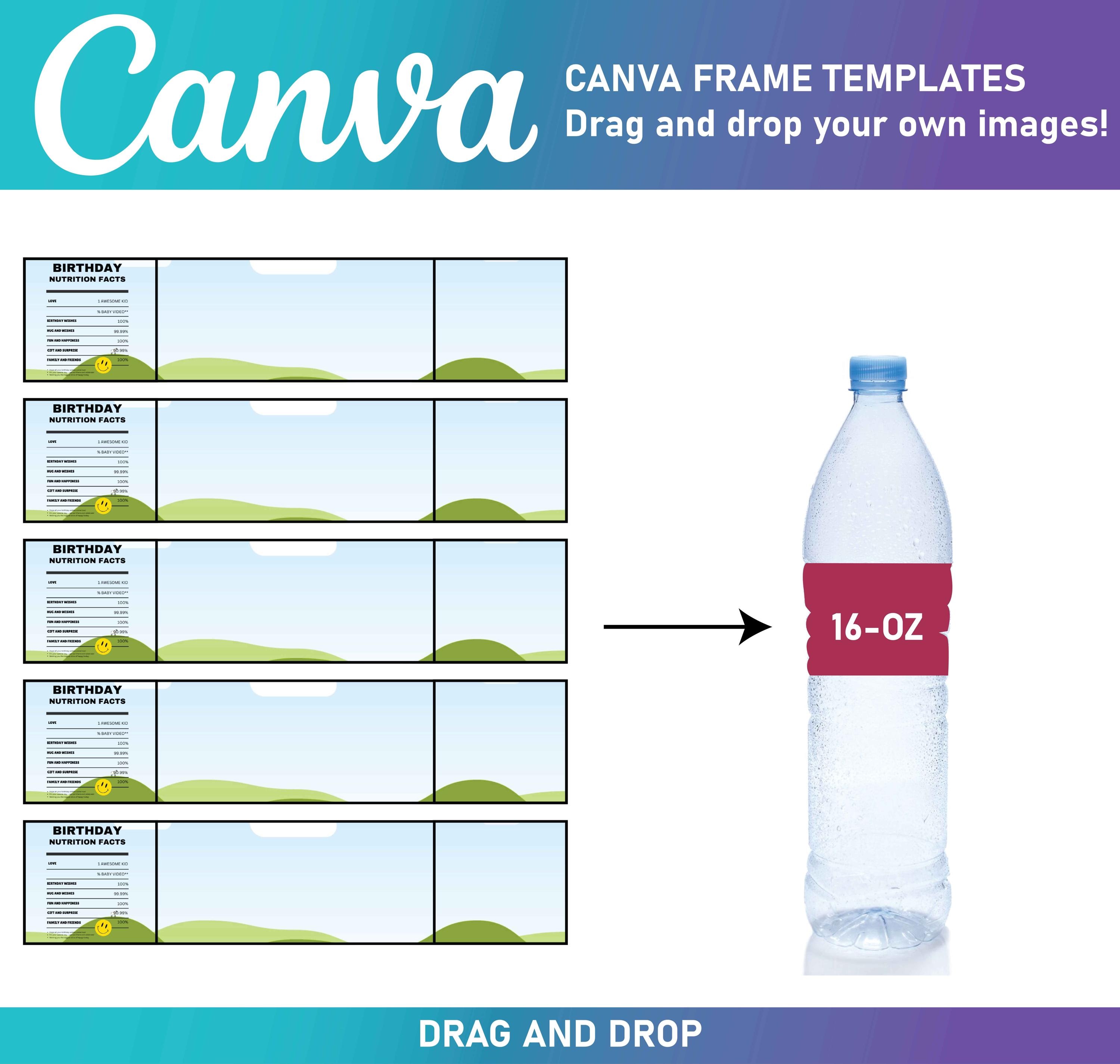 16 Oz Water Bottle Template, DIY Label Template, Canva Editable Design ...
