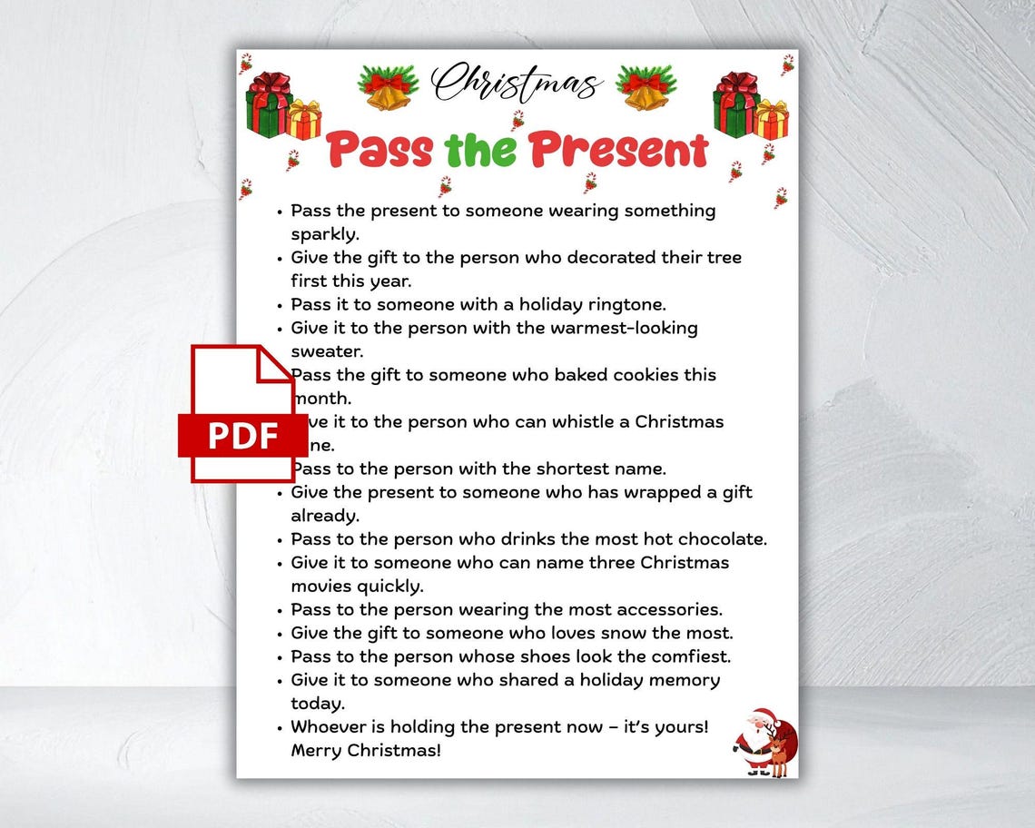 Christmas Pass the Present Game, Pass the Prize Christmas Gift Exchange ...