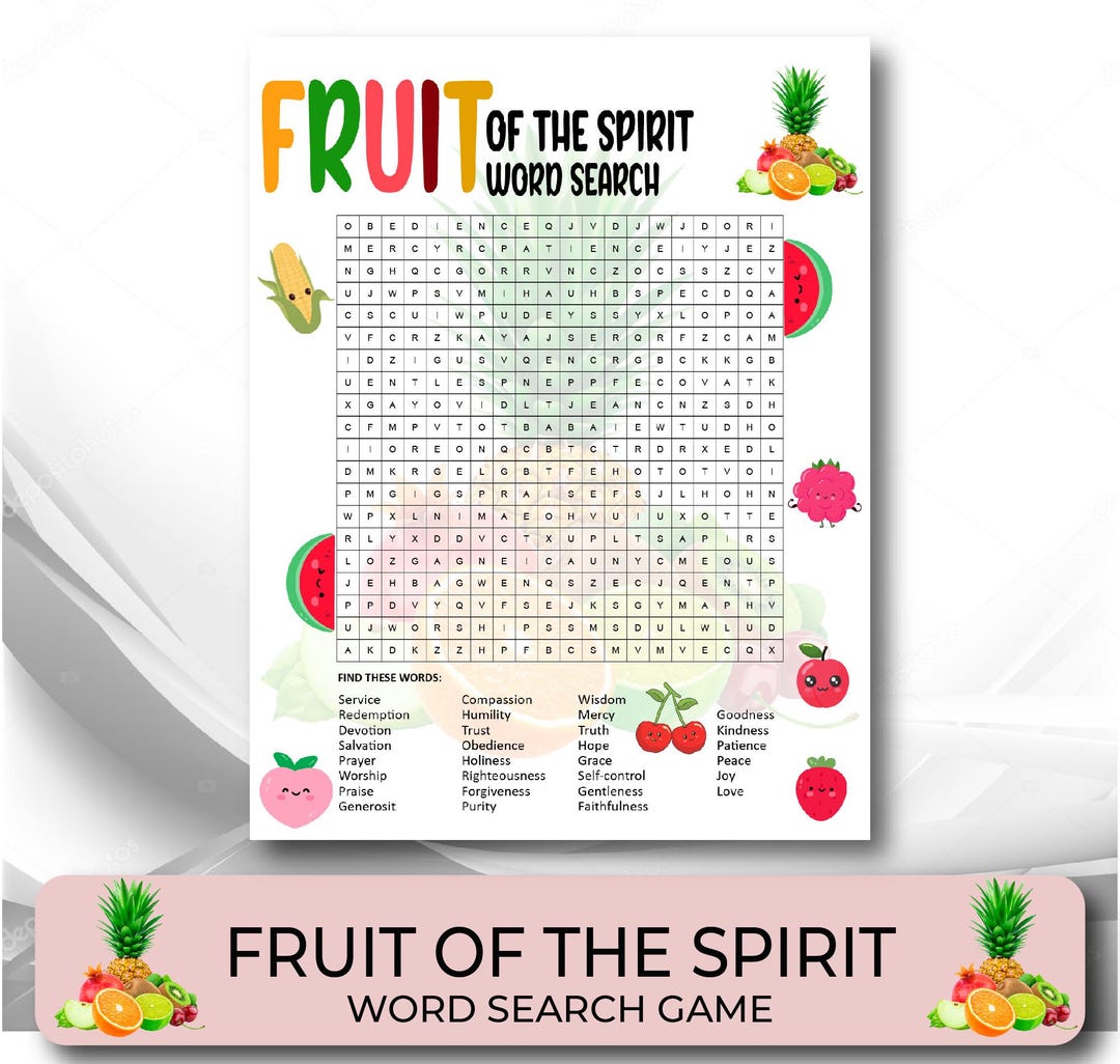 Fruits of the Spirit Word Search, Bible Activity for Kid, Religious ...