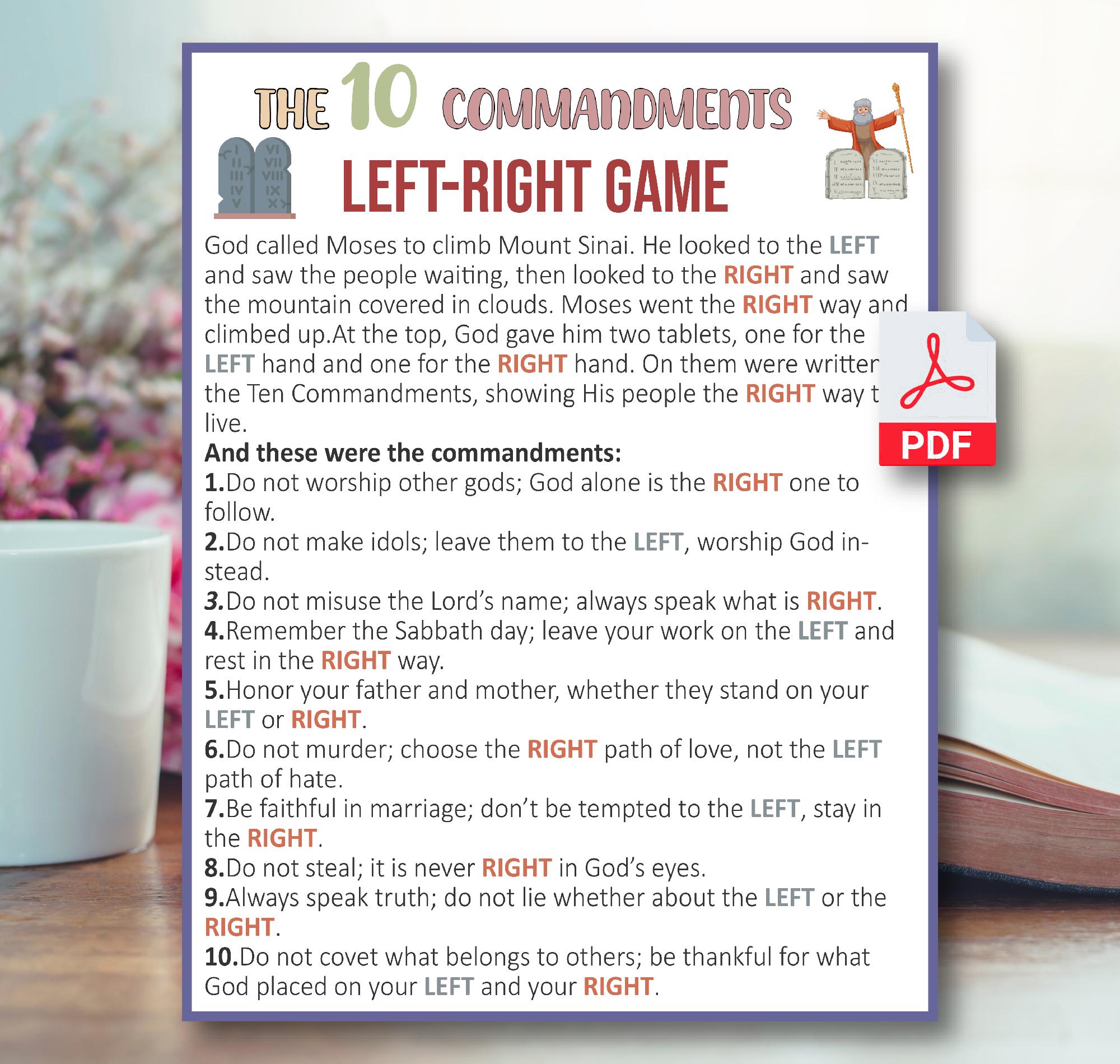 10 Commandments Bible Left-right Game, the Ten Commandments Bible Verse ...
