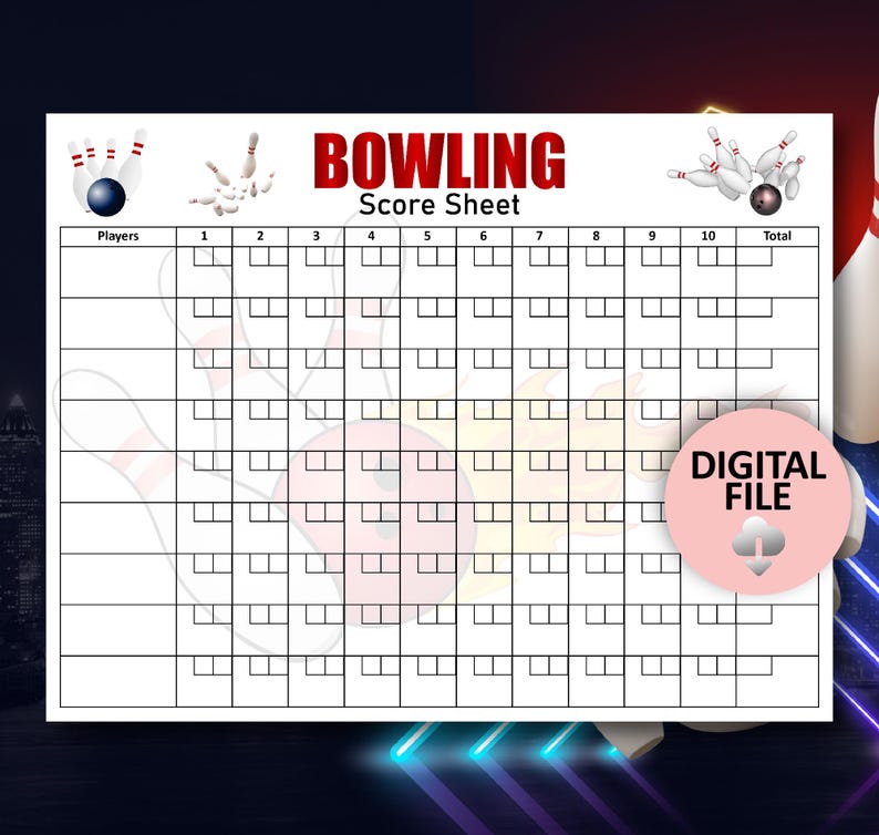 Bowling Score Sheet, Bowling Score Pad, Bowling Score Card, Bowling ...