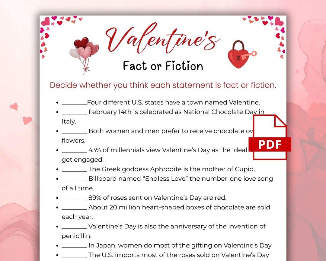 Valentine’s Day Fact or Fiction Game, Couples & Friends Activity ...