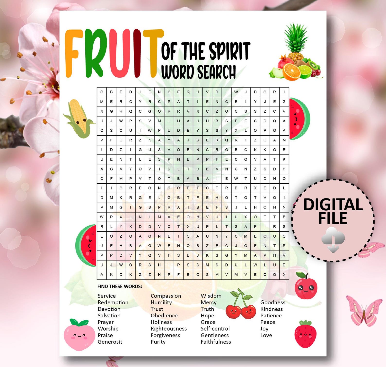 Fruits of the Spirit Word Search, Christian Games, Religious Word ...
