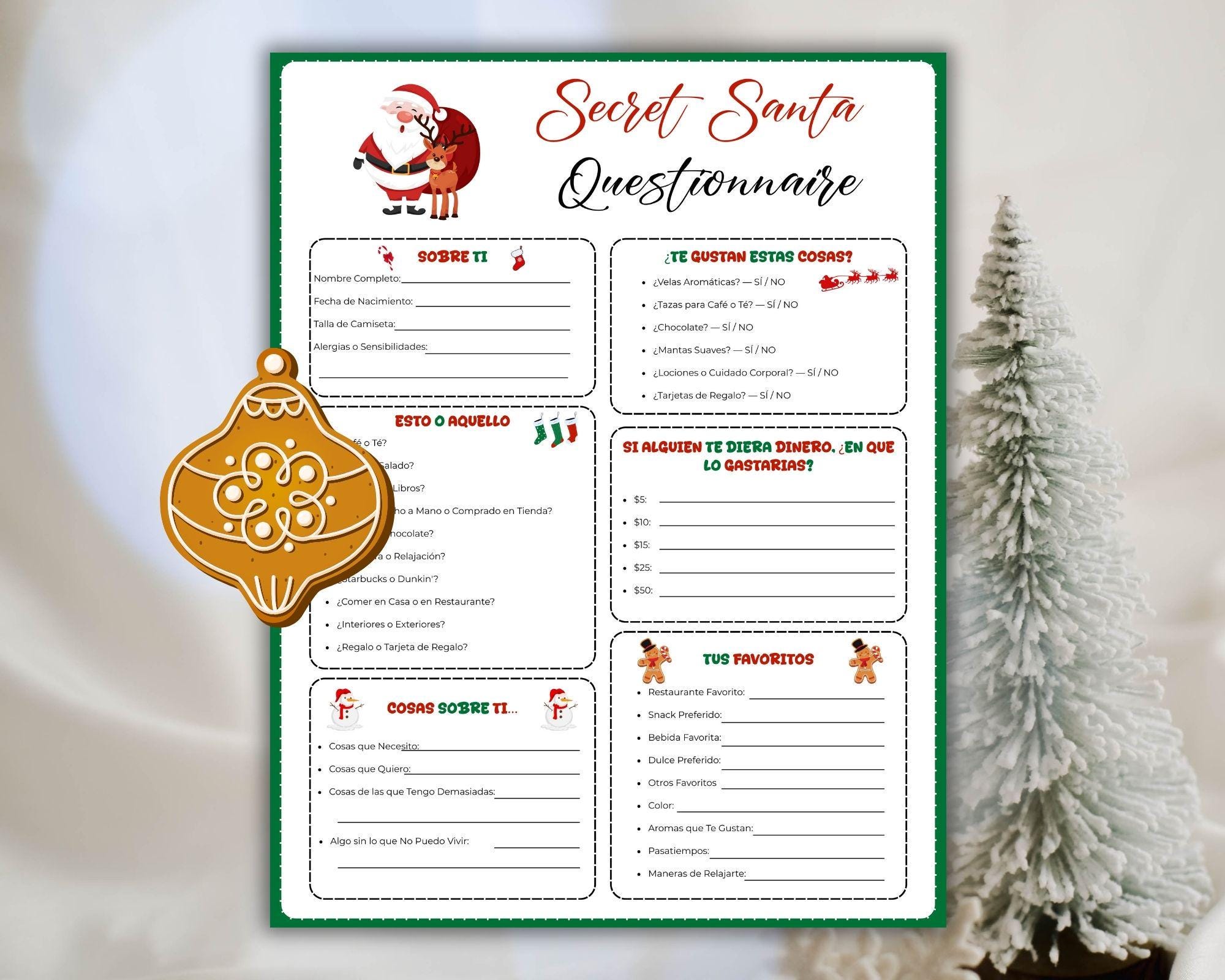 Spanish Secret Santa Questionnaire, Christmas Gift Exchange Favorites ...