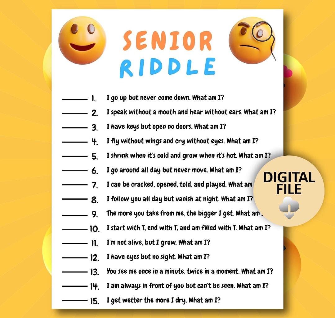 Senior Riddles Game, Game for Seniors, Retiree Games, Senior Citizen ...