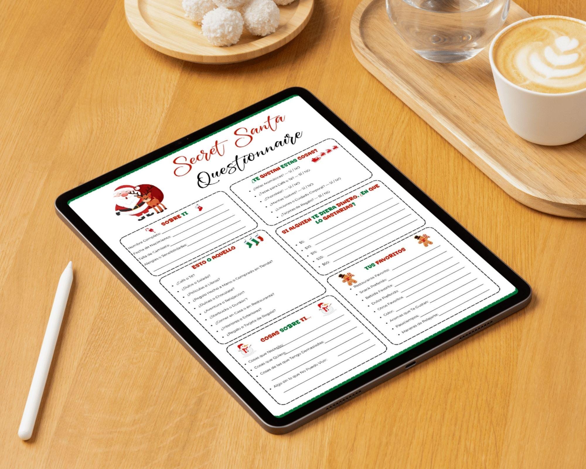 Spanish Secret Santa Questionnaire, Christmas Gift Exchange Favorites ...