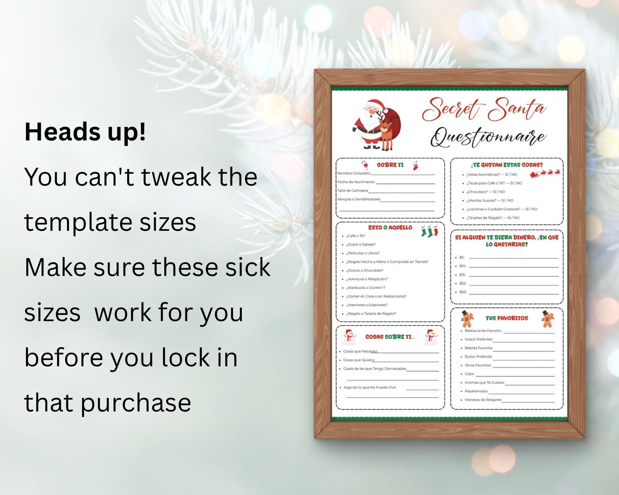 Spanish Secret Santa Questionnaire, Christmas Gift Exchange Favorites ...