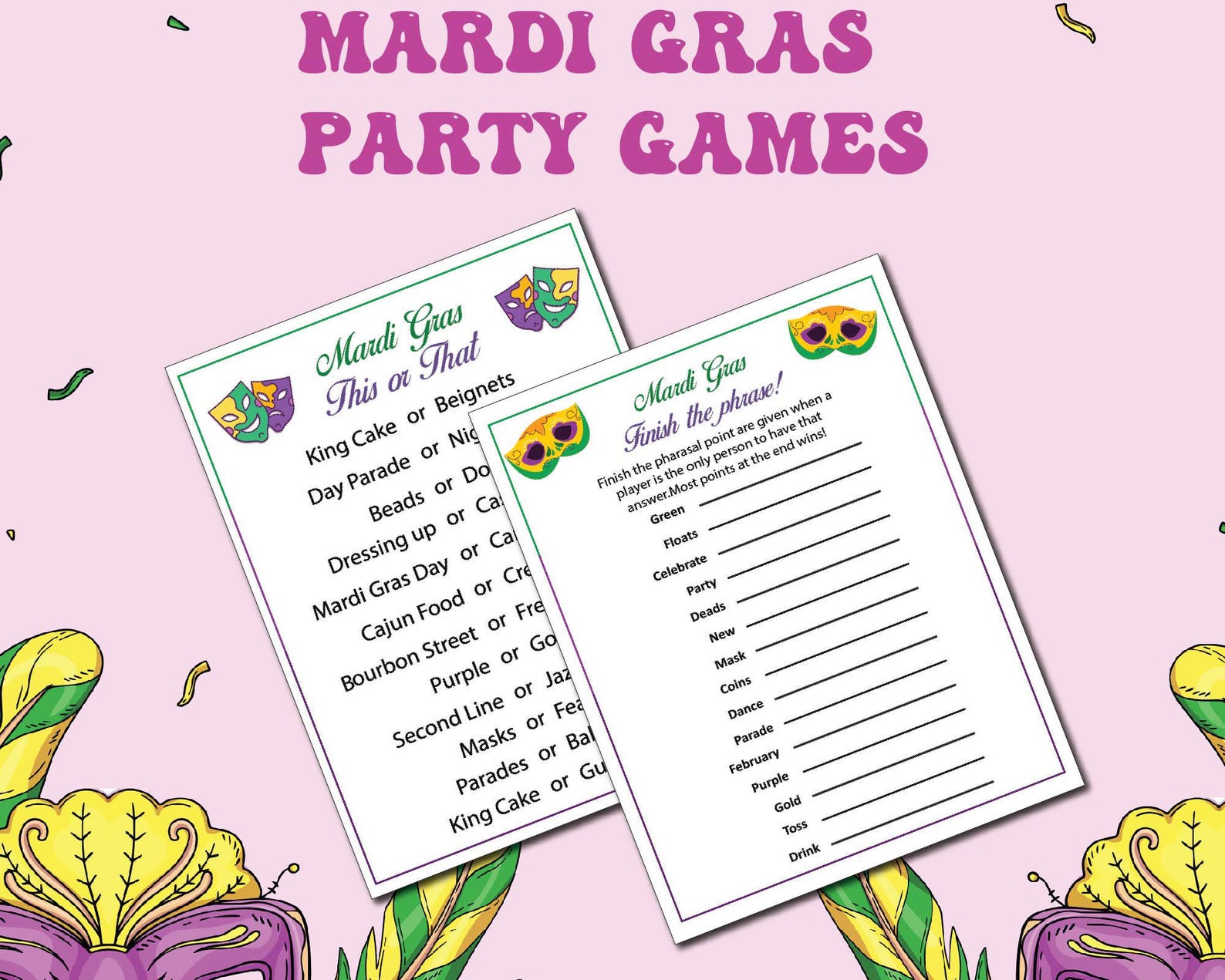 Mardi Gras Games Bundle, Carnival Games Bundle, Mardi Gras Party Games ...