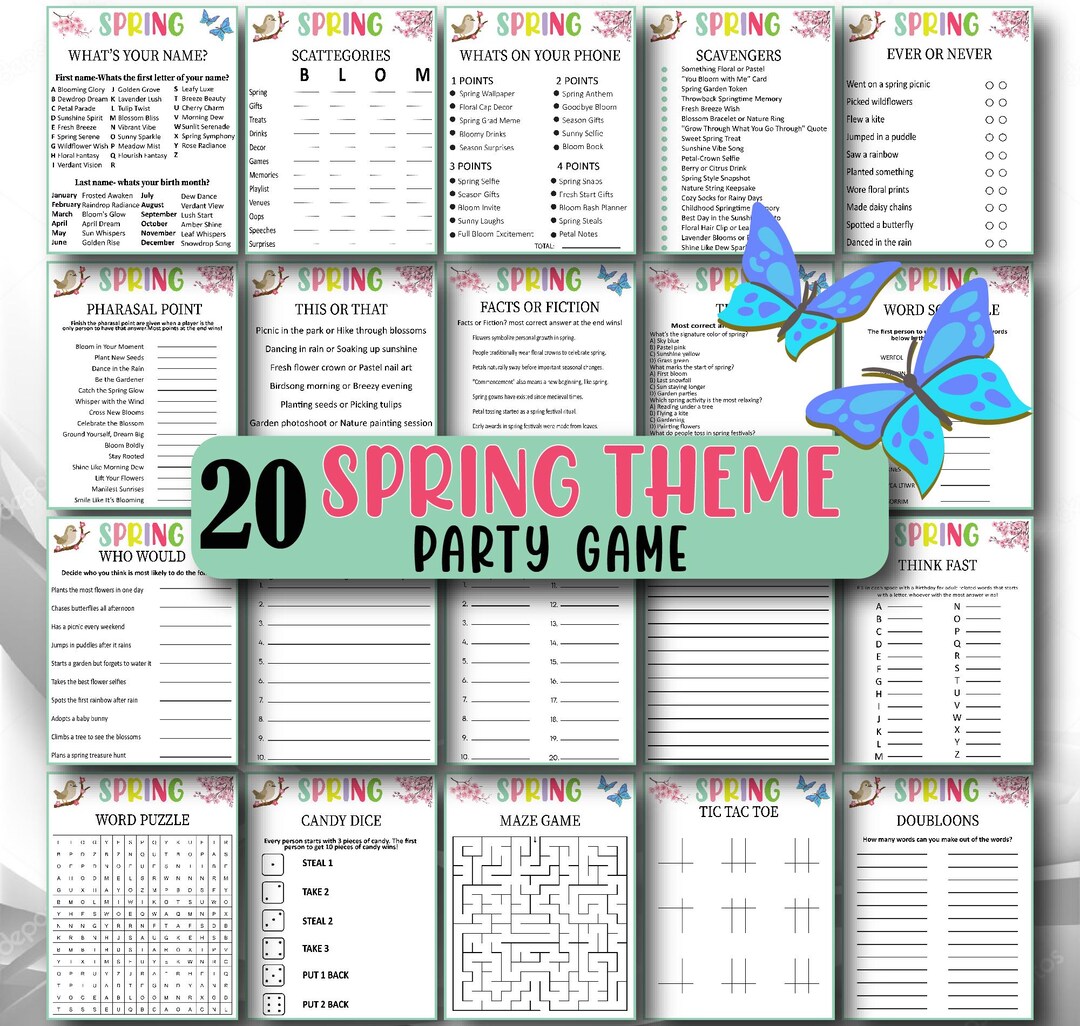 20 Spring Games Bundle, Spring Party Games, Spring Activities, Spring ...