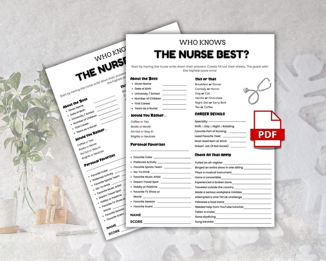 Who Knows the Nurse Best Game, Nurse Grad Party Activity, Medical Staff ...