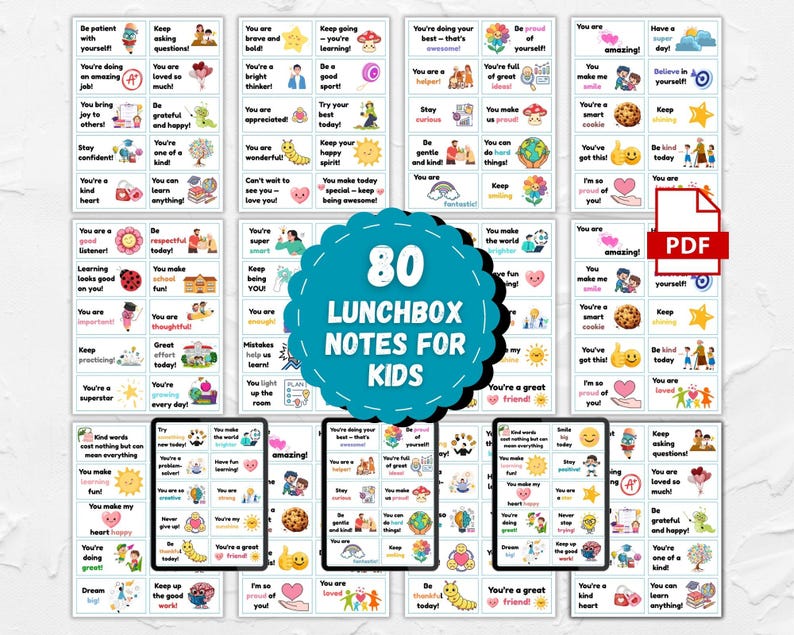 Printable Lunchbox Notes: Positive Affirmations for Kids, Lunch Notes ...