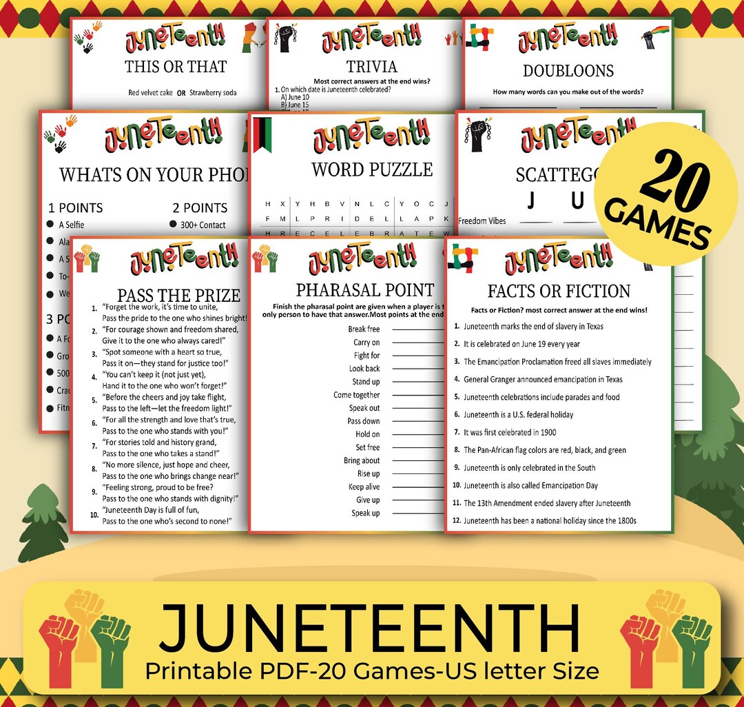 20 Juneteenth Games Bundle, Juneteenth Quiz, Emancipation Black Freedom ...