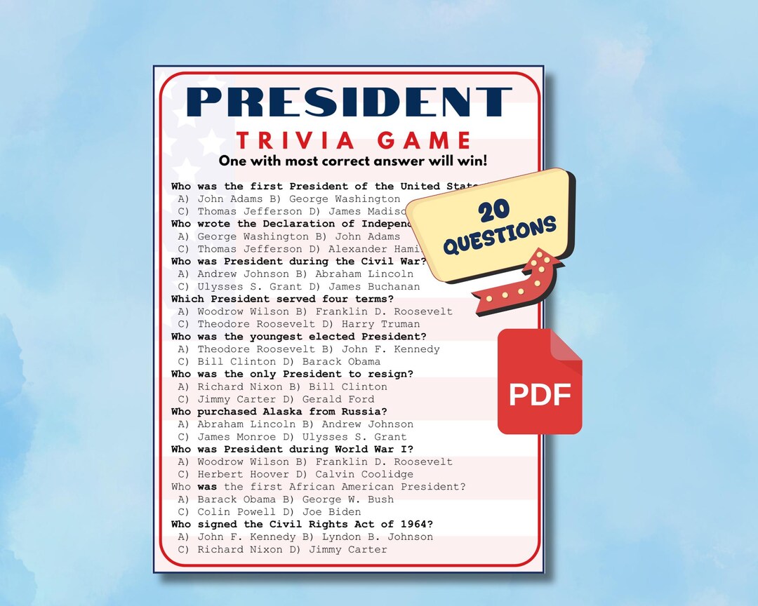 President Trivia Game, Fun Facts US Presidents Game, Patriotic ...
