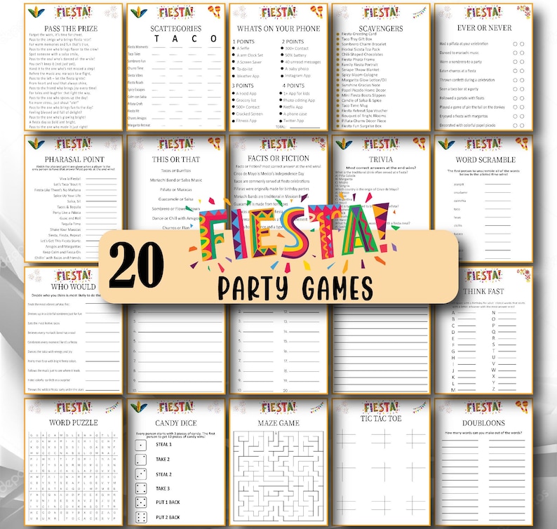 Fiesta Party Games Bundle, Mexican Party Games, Fiesta Games Bundle ...