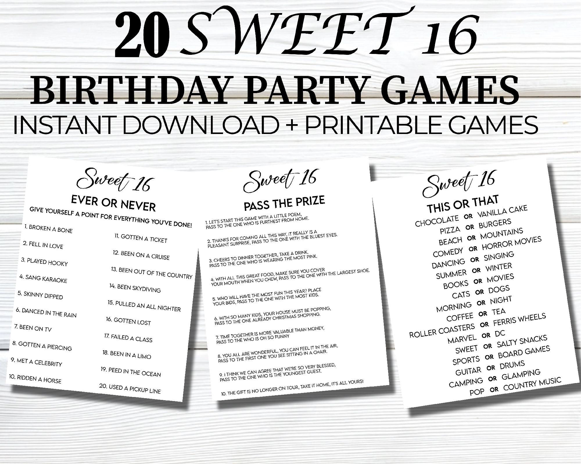 20 Sweet 16 Games Bundle, Sweet 16 Birthday Party, Sweet 16 Birthday ...