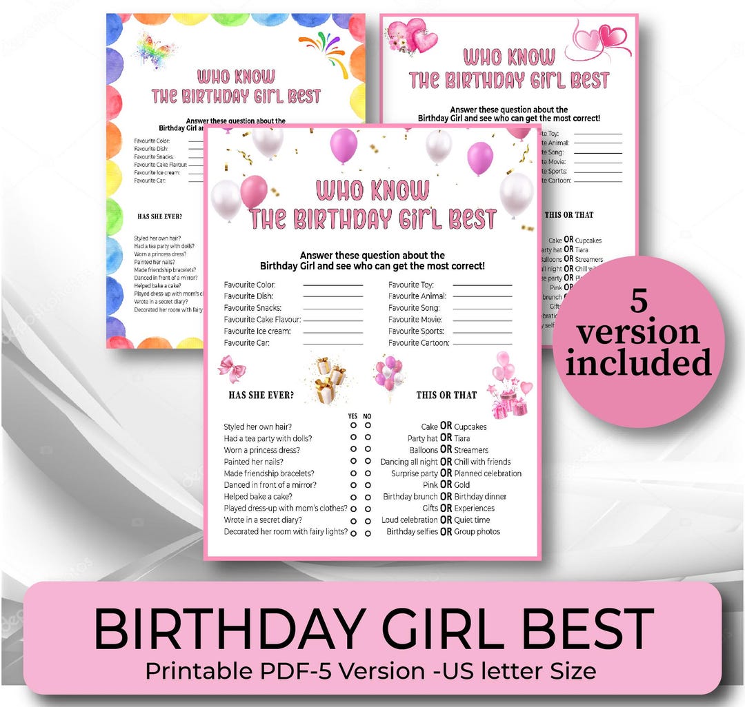 Who Knows the Birthday Girl Best, Pink Birthday Game, Birthday Games ...
