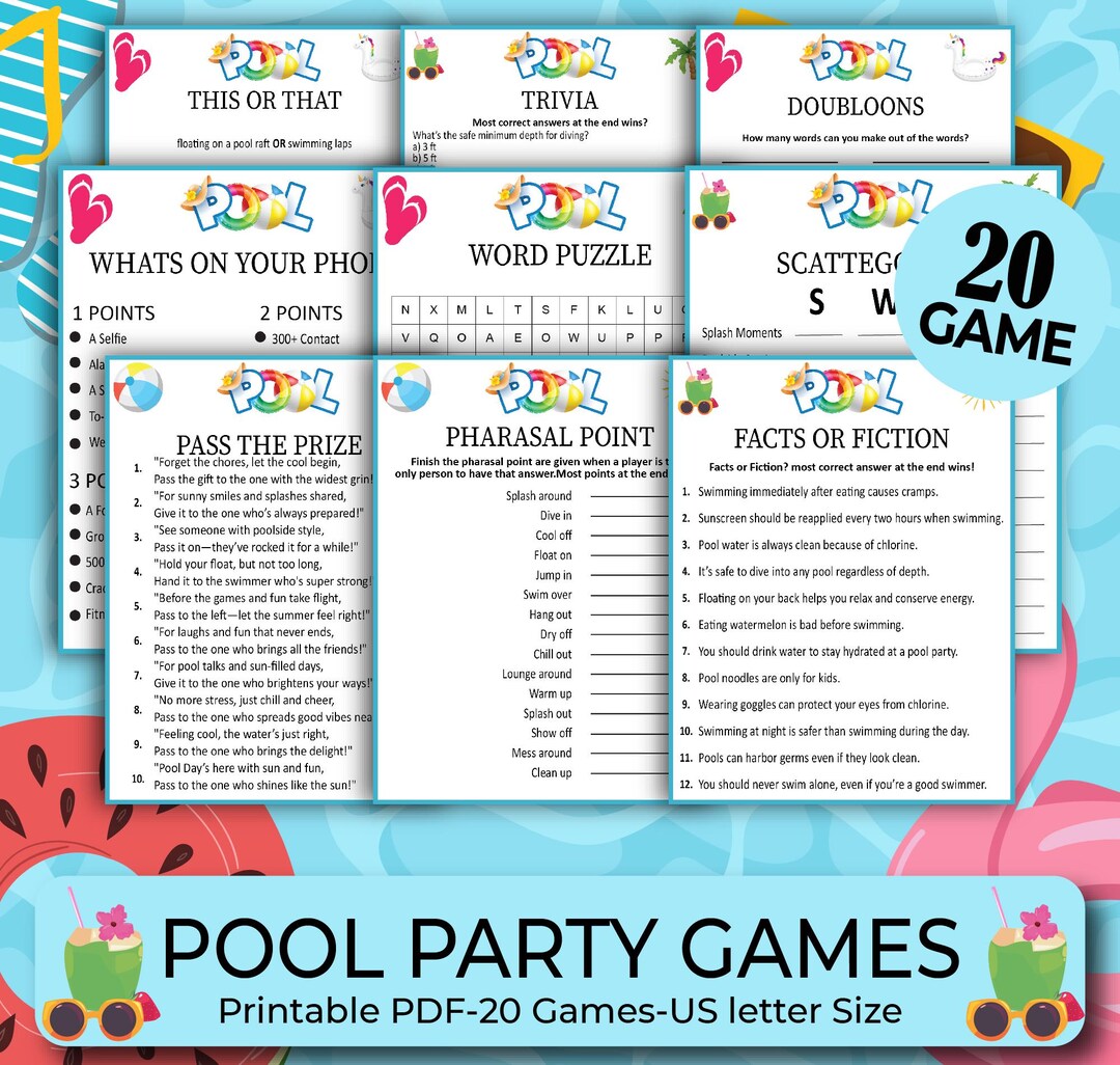 20 Pool Party Games, Summer Trivia Games, Swimming Pool Activities ...
