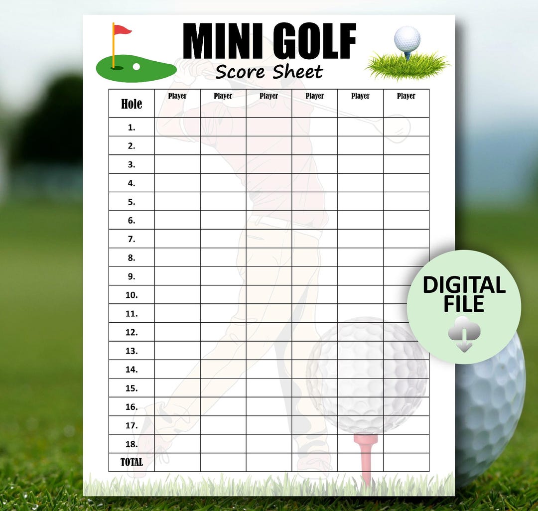 Mini Golf Score Sheet, Printable Scoresheet, Scorecard Template, Putt ...