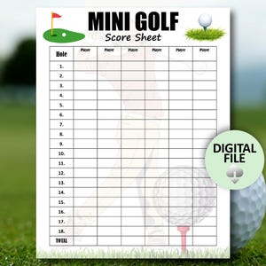 Mini Golf Score Sheet, Printable Scoresheet, Scorecard Template, Putt ...