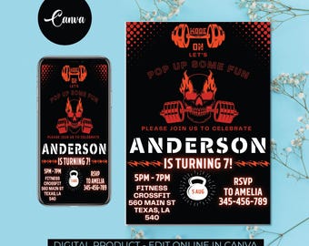 Fitness Gym Birthday Invitation, Digital Kids Party Invite, Fitness ...