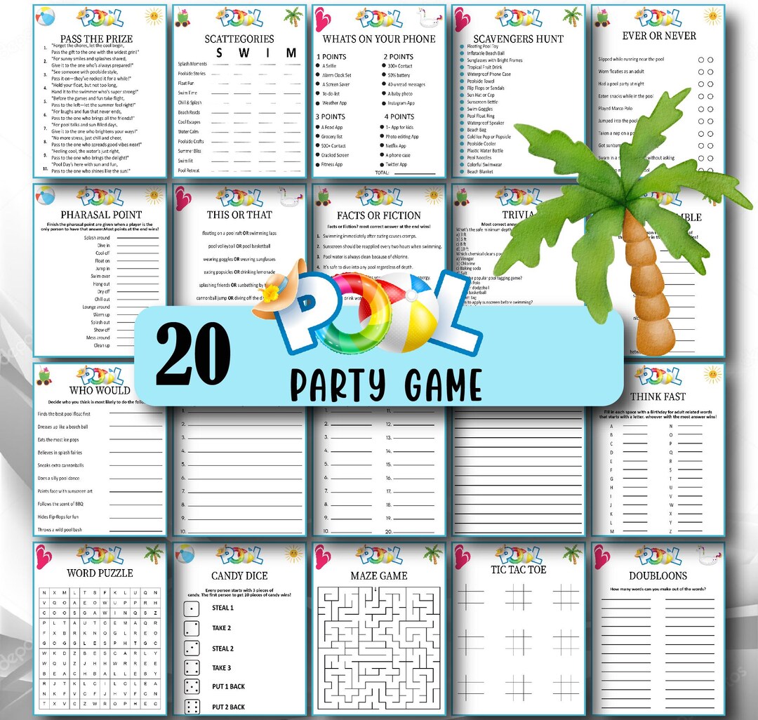 20 Pool Party Games, Summer Trivia Games, Pool Party Bundle, Pool Party ...