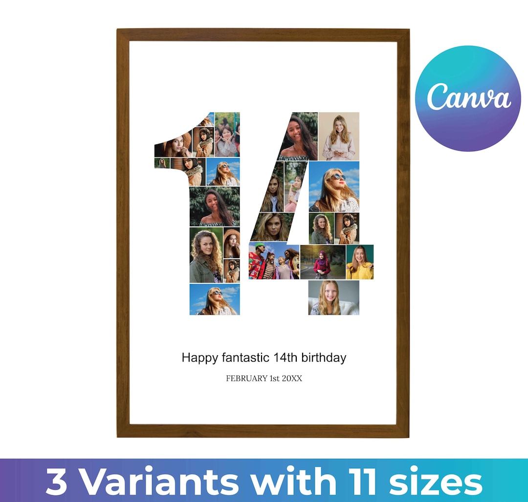 Number 14 Photo Collage, Personalized 14 Gift, Collage of Photos ...