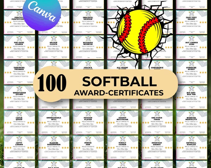 Editable Softball Award Certificate Template | Canva Template ...