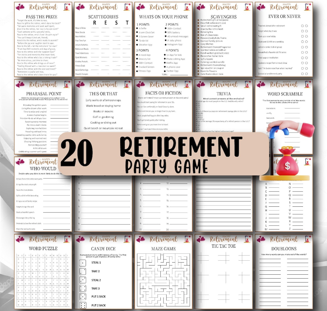 20 Retirement Party Games Bundle, Senior Party Activities, Fun ...
