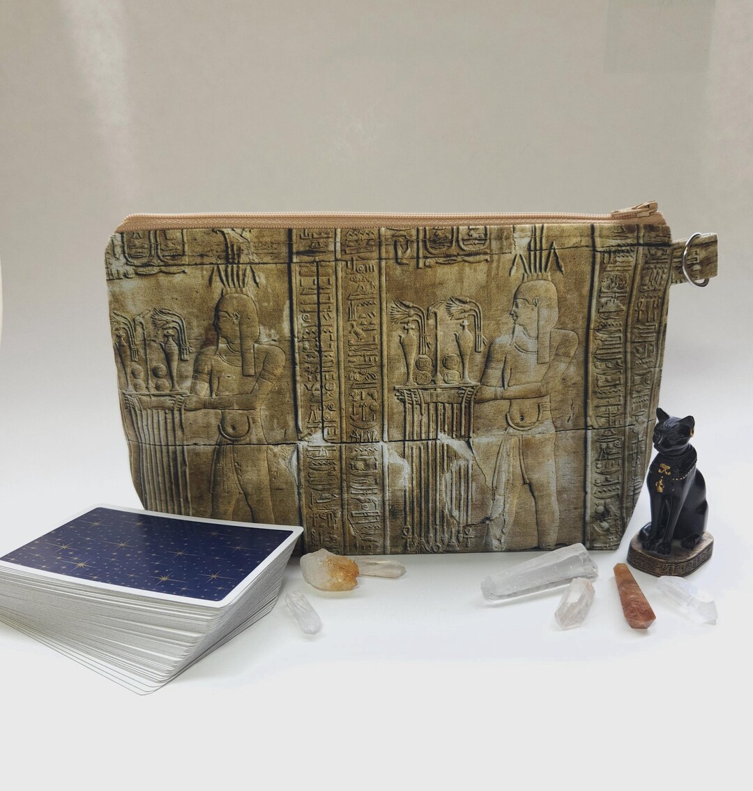 Pharaoh and Heiroglyphs Egyptian Large Padded Cotton Cosmetic Bag ...