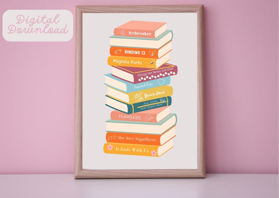 DIGITAL DOWNLOAD Romance Book Stack Poster Bookish Decor Reader Wall ...
