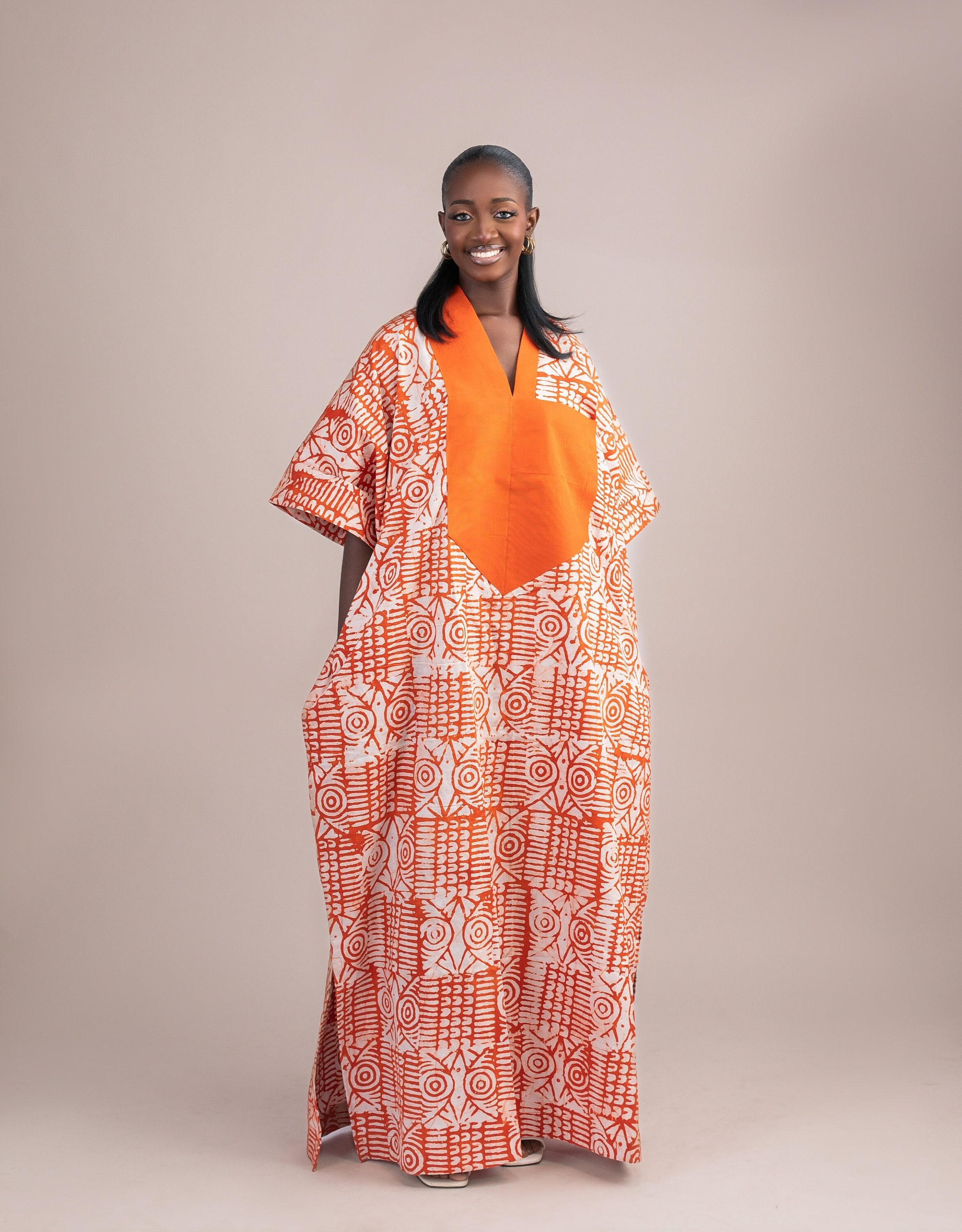 Orange Adire Bubu With Asooke Long Bubu Dress African Print Bubu Ofuure ...