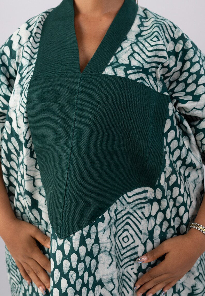 Green Adire Bubu With Asooke Long Bubu Dress African Print Bubu Onyinye ...