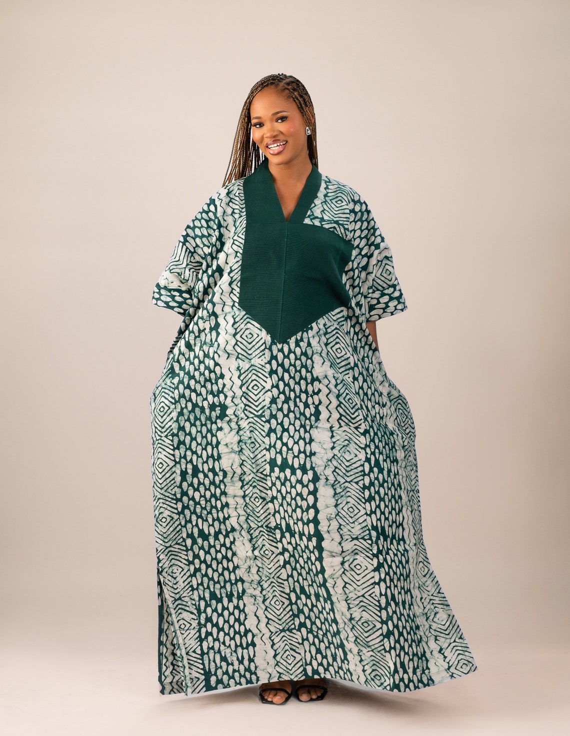 Green Adire Bubu With Asooke Long Bubu Dress African Print Bubu Onyinye ...
