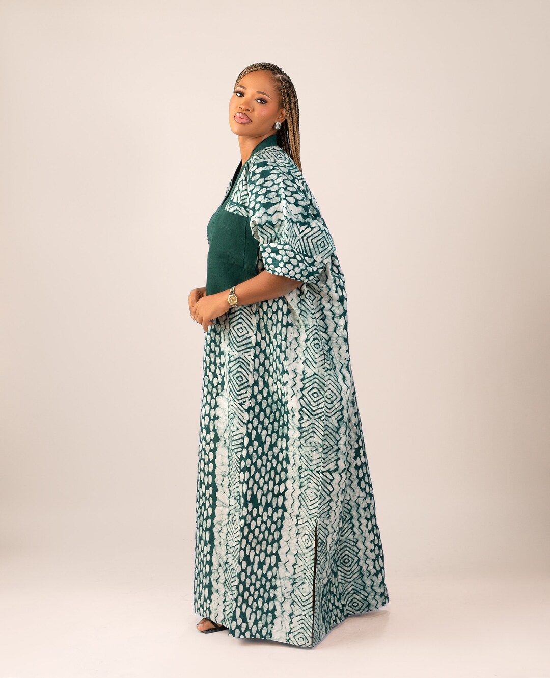 Green Adire Bubu With Asooke Long Bubu Dress African Print Bubu Onyinye ...
